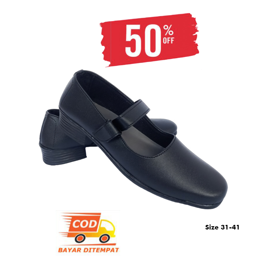 Jual Haffand Sepatu Pantofel Wanita Hitam Hak 3 Cm Cewek Sekolah Kantor ...