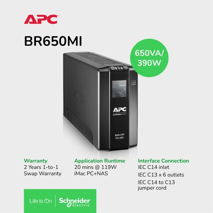 Jual UPS APC BR650MI ,Back UPS Pro BR 650VA, 6 Outlets, AVR, LCD ...