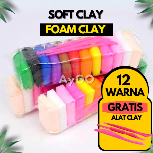 Jual SOFT CLAY/ LIGHT CLAY 12 WARNA / AIR DRY CLAY / SUPER LIGHT CLAY | Shopee Indonesia