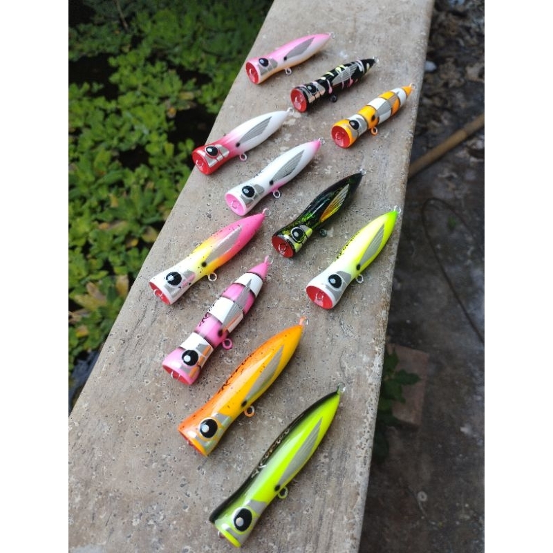 Jual lure umpan casting mini poper 10 gram hanmade bahan kayu lapis resin set hook | Shopee ...
