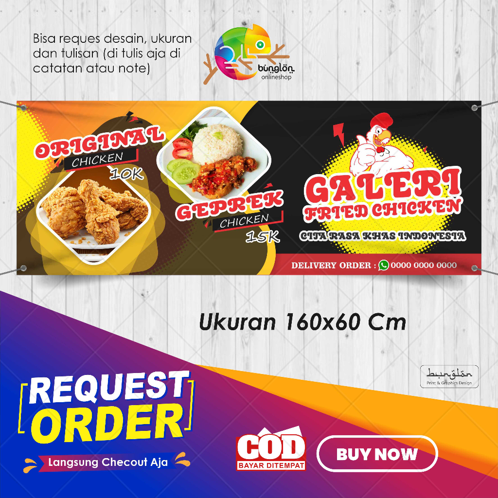 Jual Size 160x60 Cm Spanduk Banner Ayam Geprek, Fried Chicken Model A ...