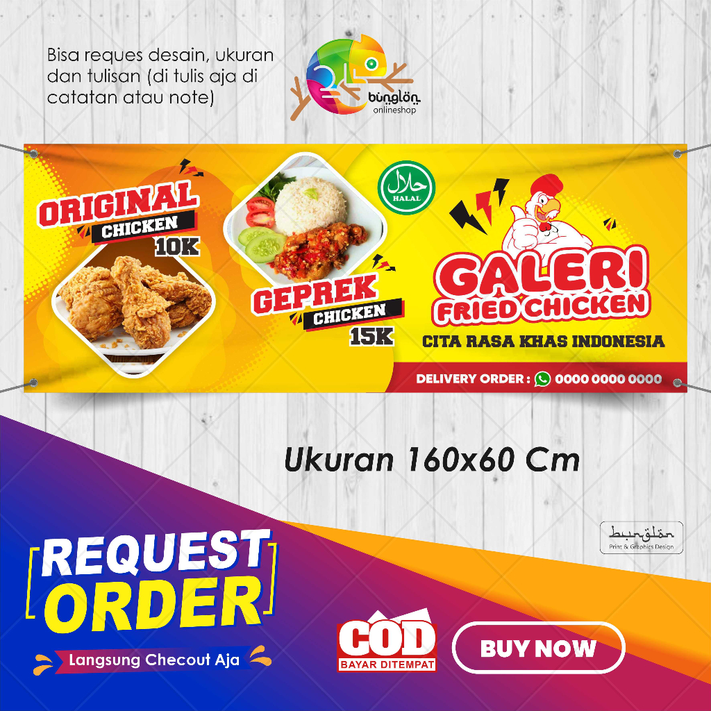 Jual Size 160x60 Cm Spanduk Banner Ayam Geprek, Fried Chicken Model B ...