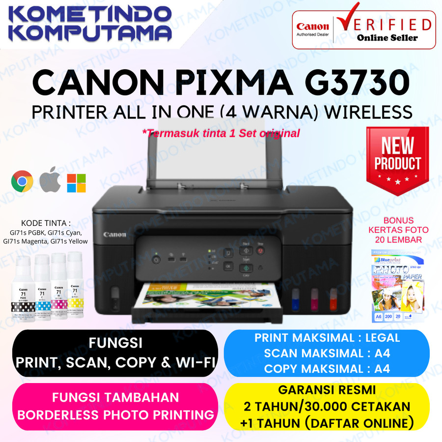 Jual G3730 BLACK Printer Canon PIXMA GI-71S G-3730 Print Scan Copy Wi ...