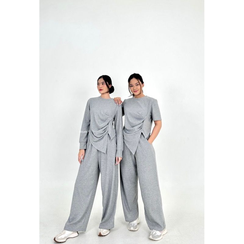 Jual RIBKA ONE SET KNIT // ONE SET KNIT RIB CELANA PANJANG KULOT// ONE ...
