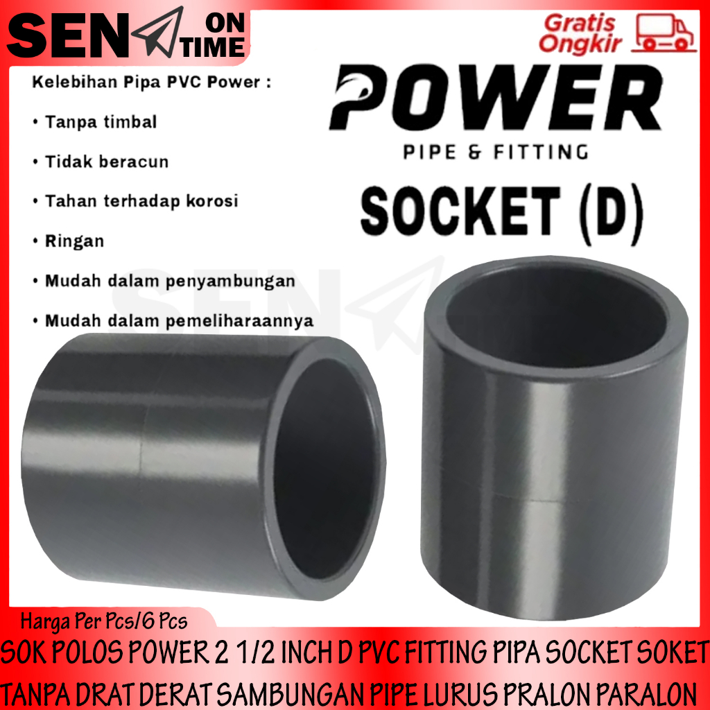 Jual SOCKET SOK POLOS POWER D 2 1/2 INCH PVC FITTING PIPA SOKET TANPA DRAT DERAT SAMBUNGAN PIPE ...