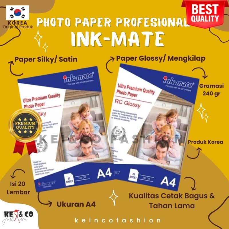 Jual PHOTO PAPER PROFESIONAL INKMATE UKURAN A4 SILKY DAN RC GLOSSY ...