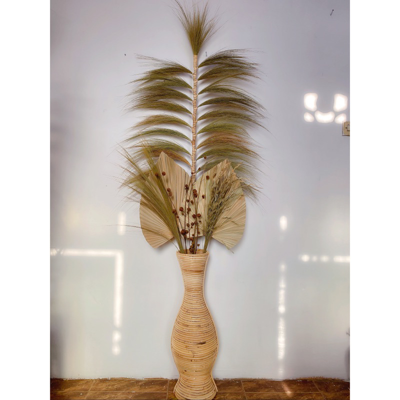 Jual Paket bunga kering jumbo palem dan vas rotan 70cm | Shopee Indonesia
