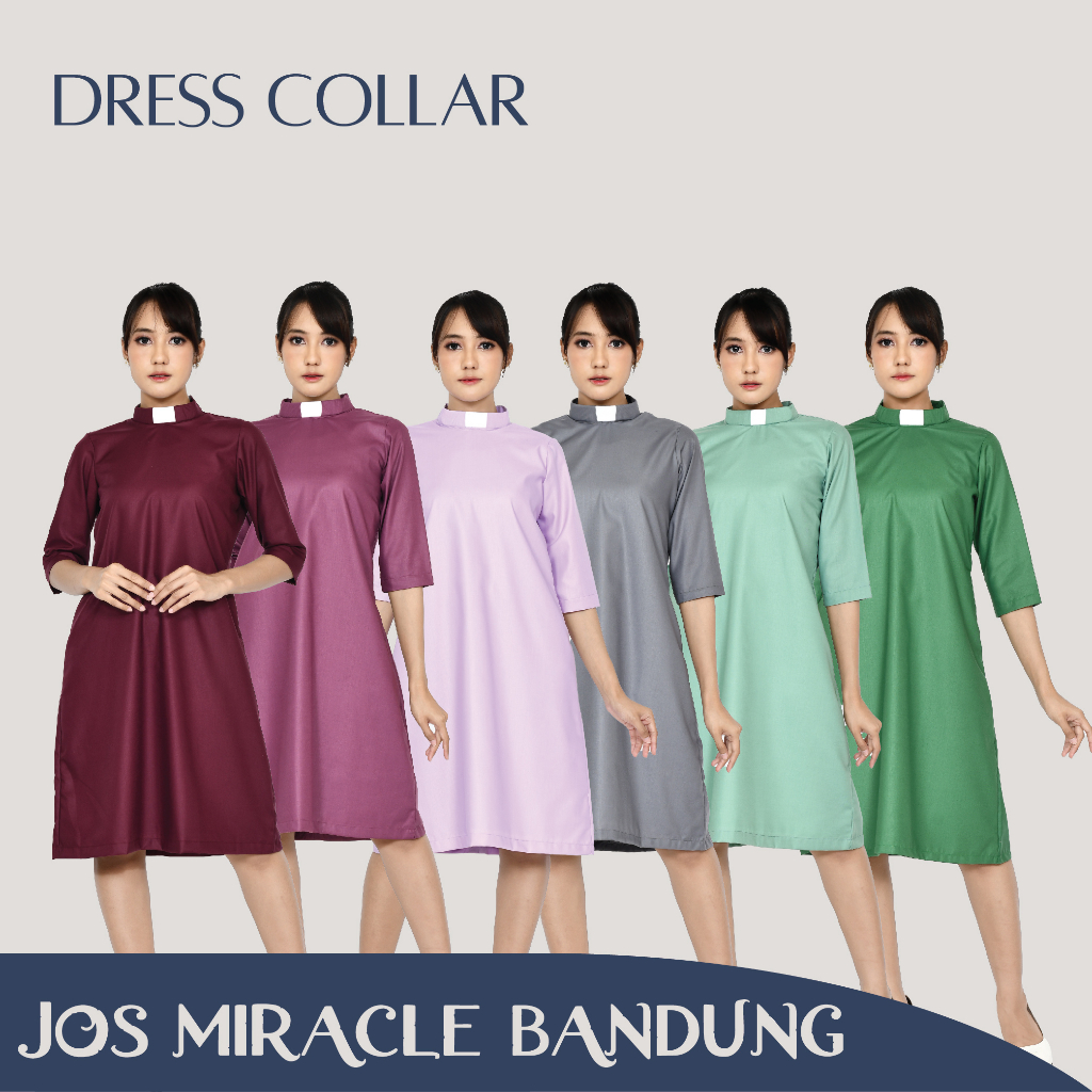 Jual Miracle - Pendeta Wanita Dress Collar - Lengan 3/4 - Polos - Jos Miracle Bandung | Shopee ...