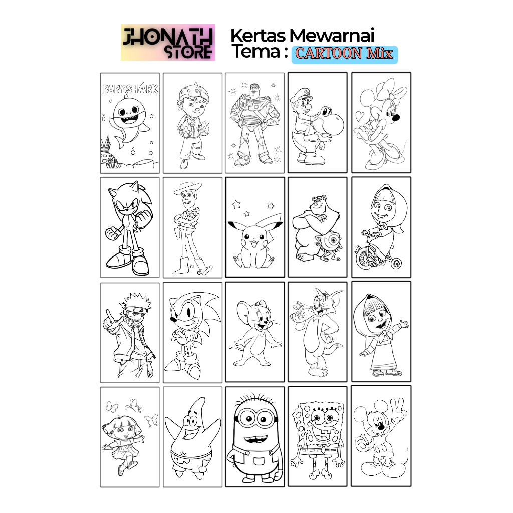 Jual Kertas Mewarnai Gambar Anak 1 Pack Isi 20 Lembar Gambar Ukuran A5 ...