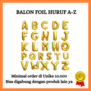 Jual GOLD A-Z Balon Nama Foil HURUF ABJAD Part 1 Kemas RAPI per huruf ...