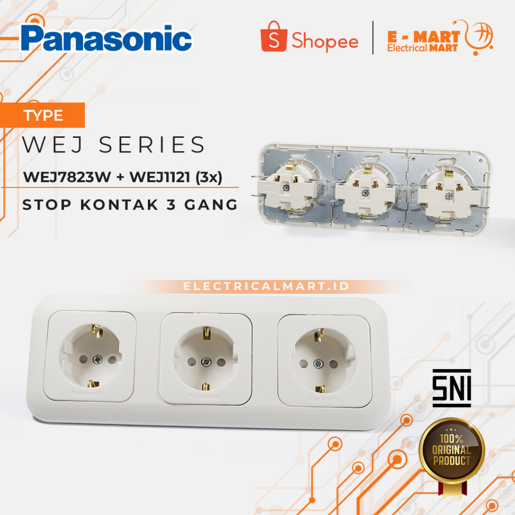 Jual Panasonic Triple Stop Kontak WEJ 7823W + 3xWEJ 1121W-7 Warna Putih ...