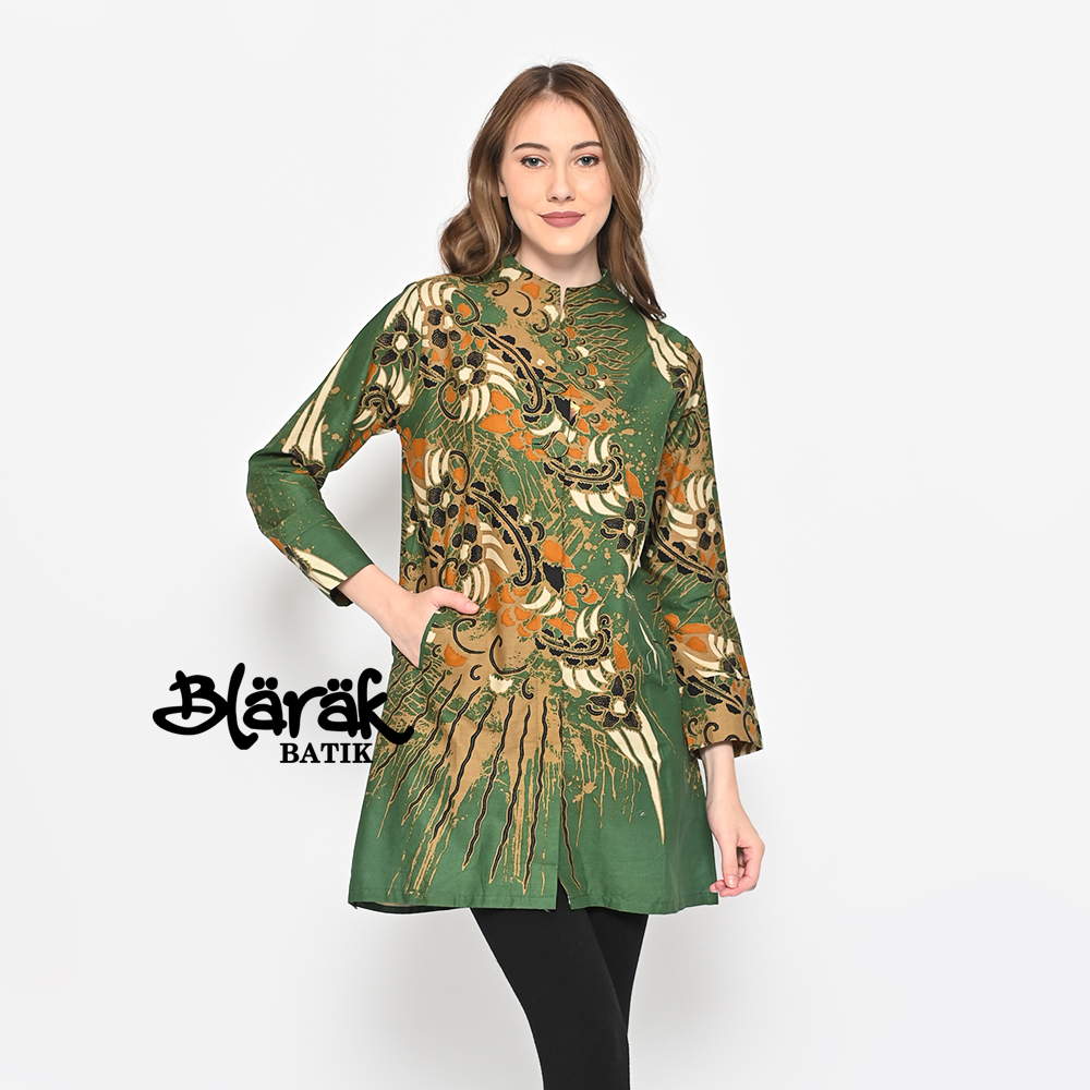 Jual Baju Tunik Batik Couple Wanita Modern Pancanaka Hijau Blarak Batik ...