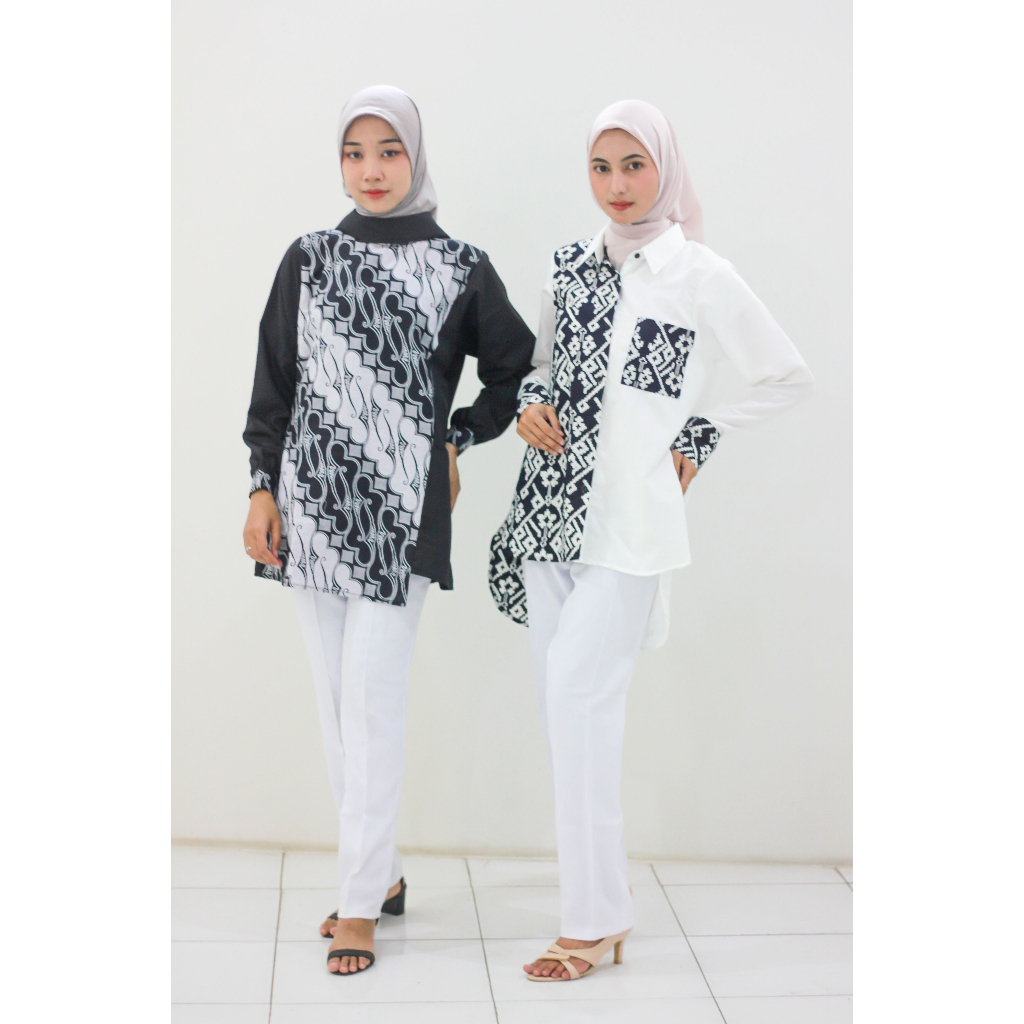 Jual BATIK SALMA Blouse Batik Wanita Comb Parang Tenun Kawung - Hitam ...