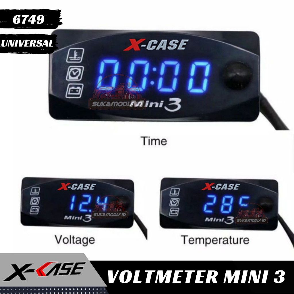 Jual Volt Meter 3in1 Digital Waterproof voltmeter 3 in 1 Aki Motor Suhu Jam temperatur Ac Dc ...