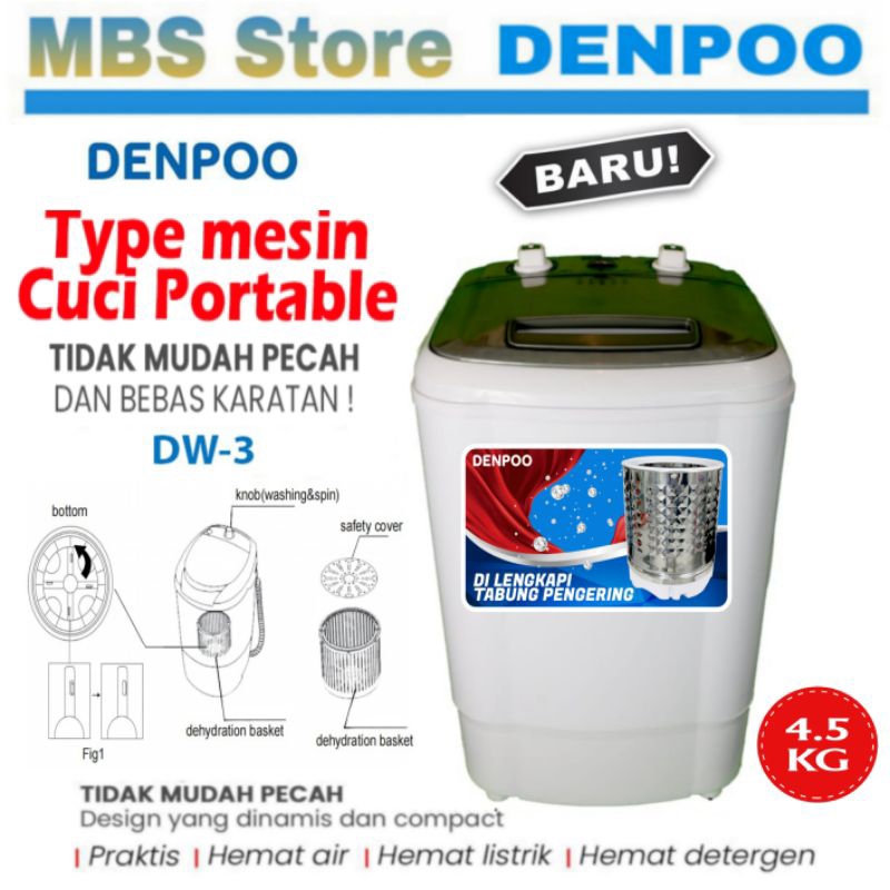 Jual MESIN CUCI MINI DENPOO PORTABEL WASH & SPIN DW-3 ( 4,5KG ) | Shopee Indonesia