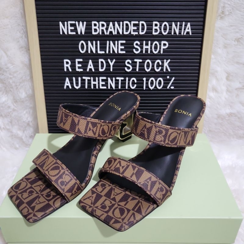 Jual sandal bonia original heels monogram 2 tali logo B | Shopee Indonesia