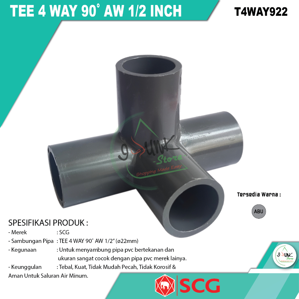 Jual TEE 4 WAY 90˚ AW 1/2 INCH / TEE 4 WAY KNEE / TEE 4 CABANG 1/2 ...
