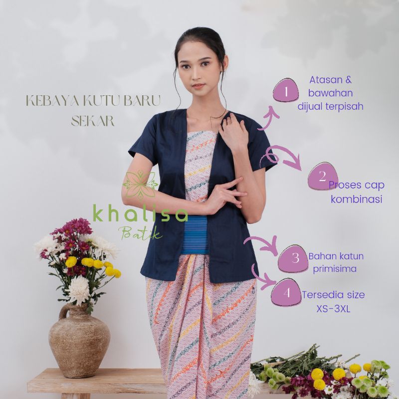 Jual Kebaya Kutu Baru Sekar Modern Lengan Pendek Bahan Katun Jepang Original Halus Adem ...