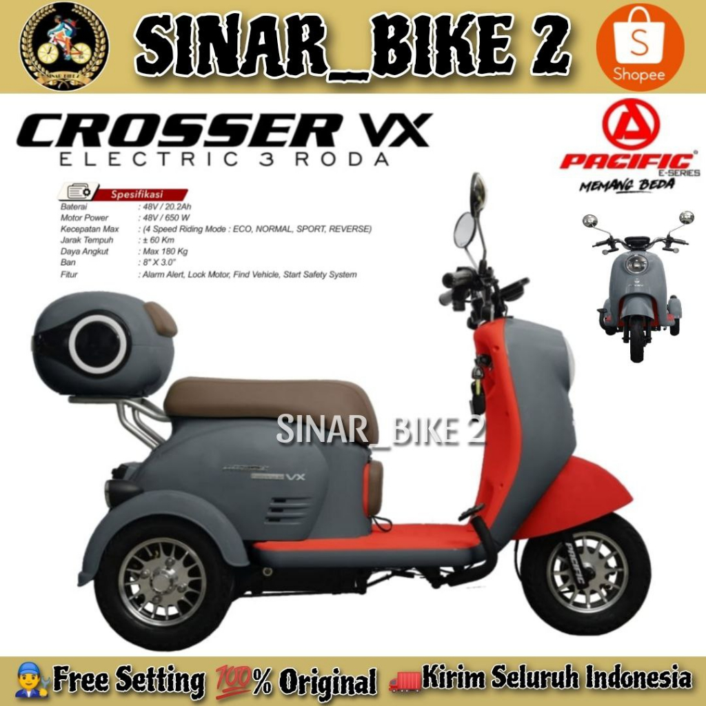 Jual Sepeda Motor Listrik PACIFIC CROSSER & CROSSER VX Roda Tiga Electric E Bike 650 Wat ...