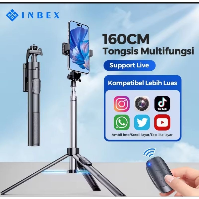 Jual INBEX IB3 Tongsis 160cm Tripod Bluetooth Remote Self Stick ...