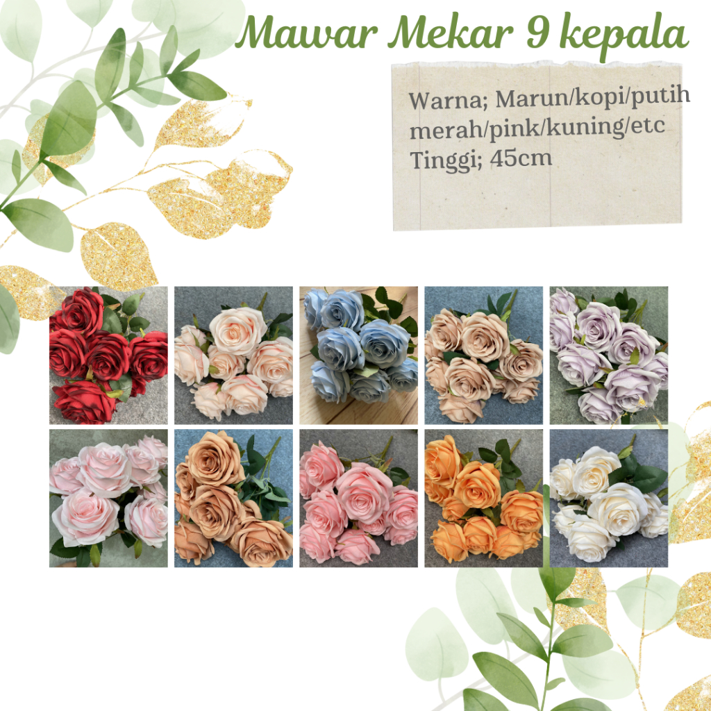 Jual Bunga Artificial Premium Bunga Mawar Holland Mekar kepala 9 (cabang 9) | Shopee Indonesia