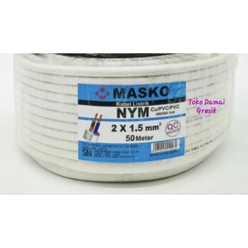 Jual Kabel Masko Nym 2x1,5 (50M) SNI Tembaga Kulit putih | Shopee Indonesia