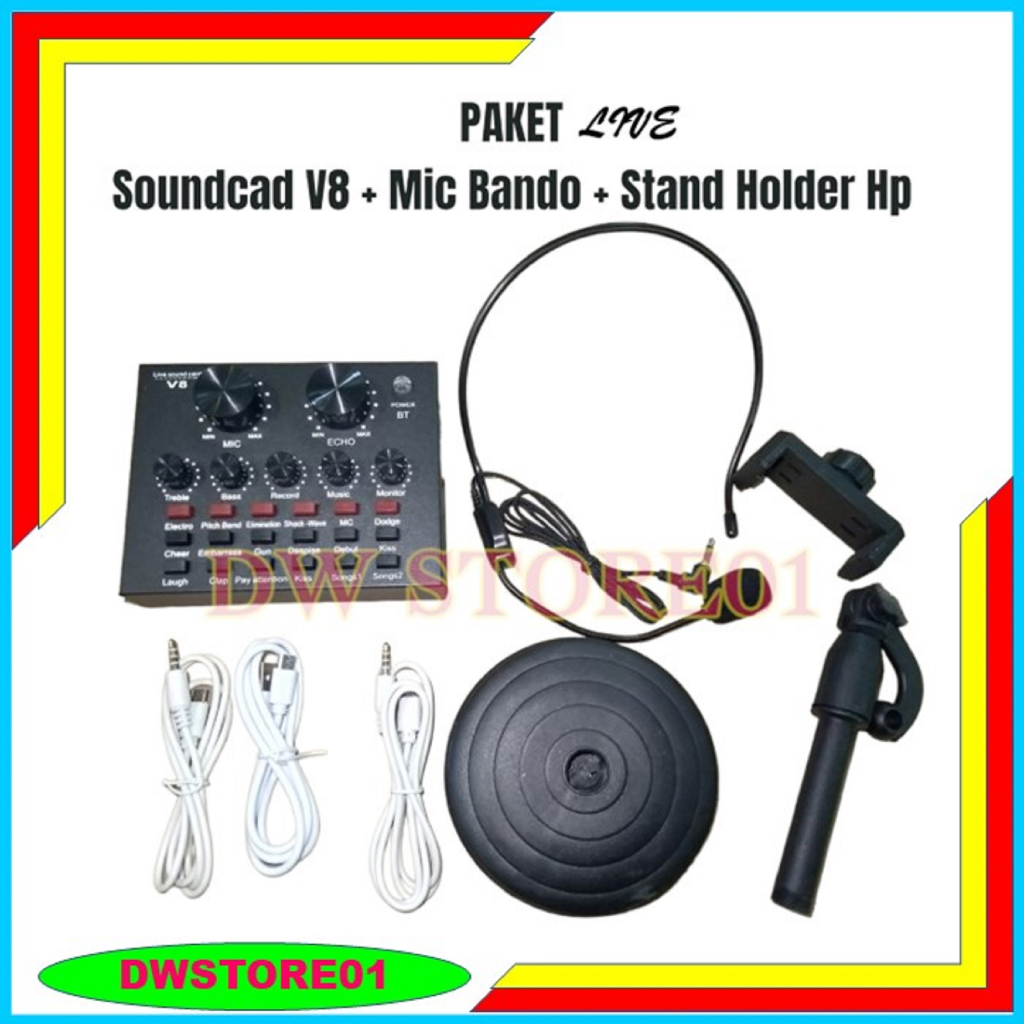 Jual PAKET LIVE V8 SoundCard Broadcast Microphone Bluetooth Audio USB ...
