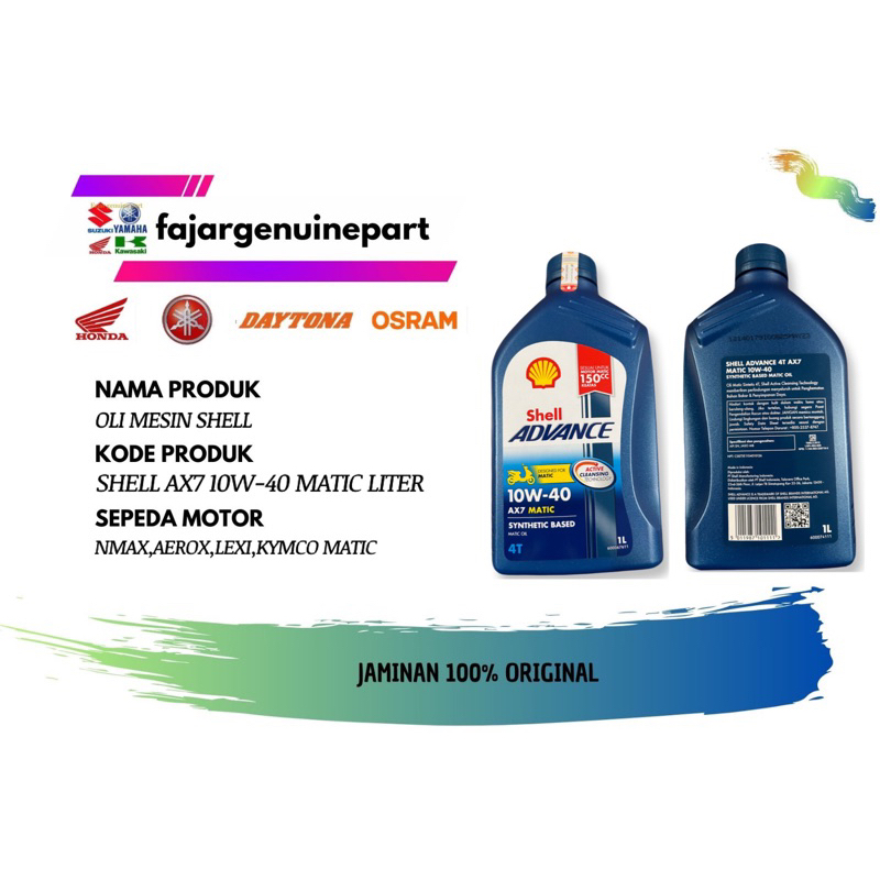 Jual Oli Shell Advance 10w-40 AX7 Matic synthetic based 1Liter Nmax ...