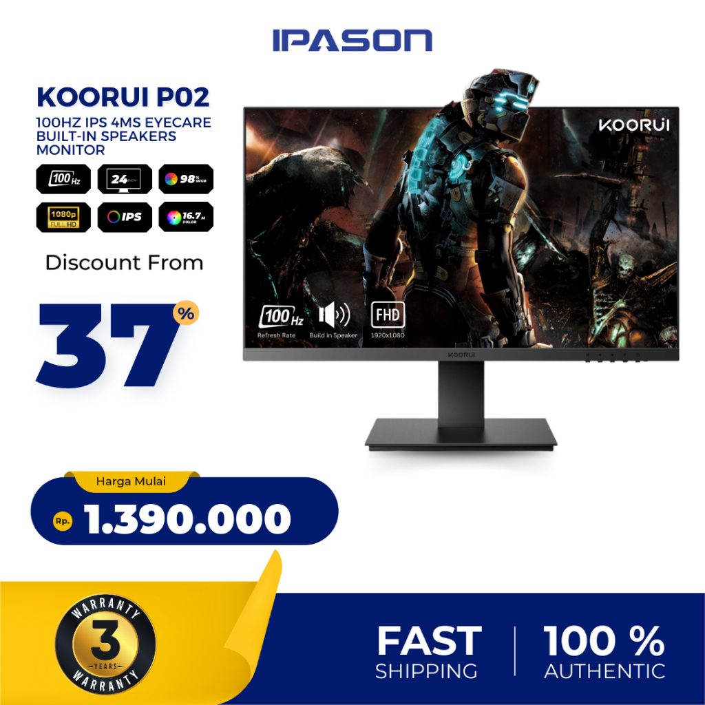 Jual KOORUI monitor 24 inch 100Hz IPS 4ms EyeCare monitor Built-in Speakers Monitor P02/P01 ...