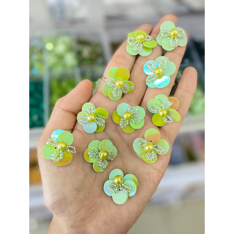 Jual Bunga 3d / bunga rangkai / bunga payet ( hijau , olive , sage ...