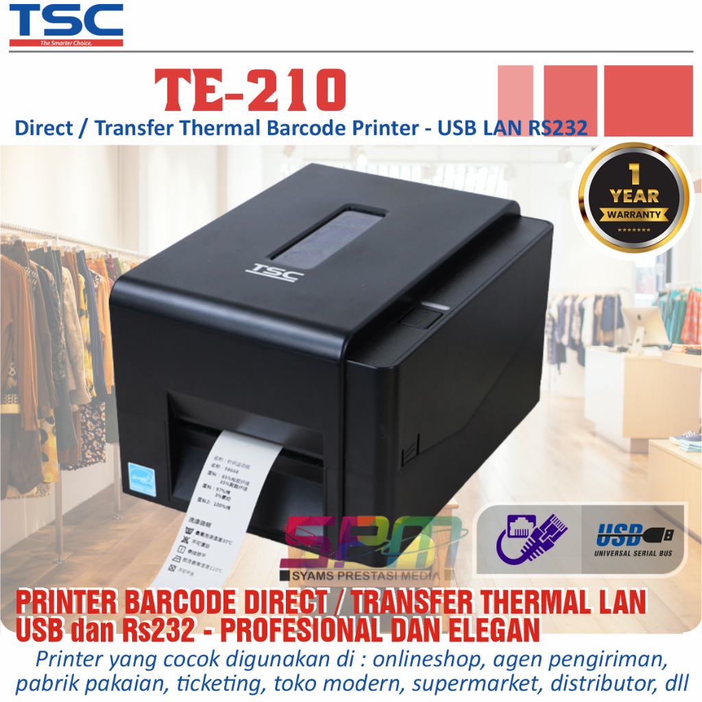 Jual Printer Barcode Label Sticker TSC TE210 TE-210 LAN USB RS232 ...