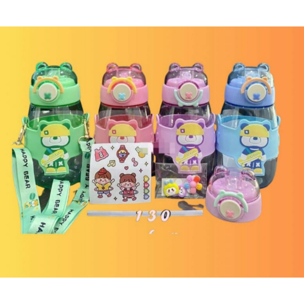 Jual BOTOL MINUM ANAK LUCU "HAPPY BEAR XIX" 600ml FREE SEDOTAN, TALI ...