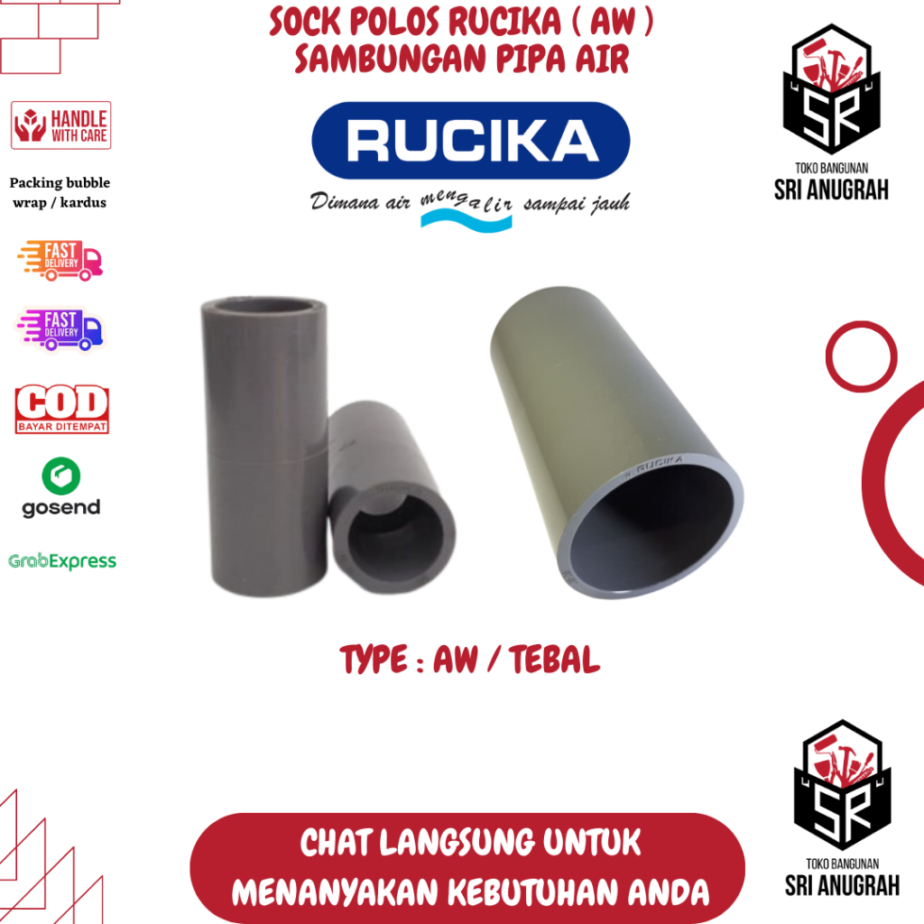 Jual Sock Polos Socket Tebal RUCIKA WAVIN AW Sambungan Pipa Air Pvc ...