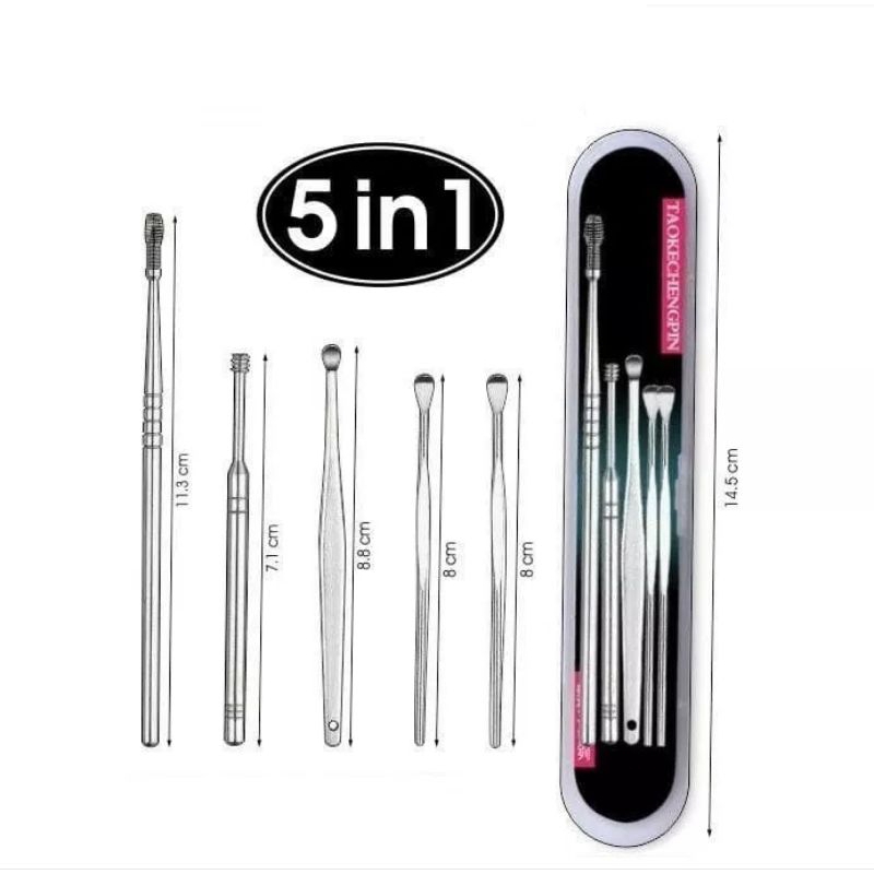 Jual Alat Korek Telinga Set 5 In 1 Stainless With Case | Shopee Indonesia