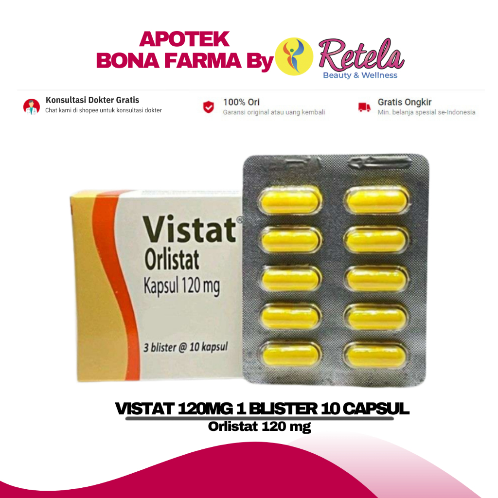 Jual VISTAT 120MG 1 BLISTER 10 CAPSUL ( Orlistat 120 mg ) | Shopee ...