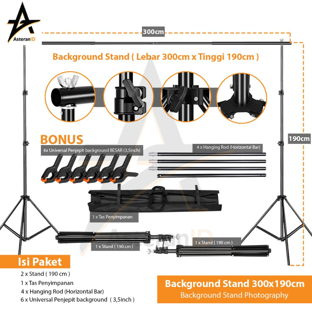 Jual Portable Background Stand 3M untuk Background Studio Foto ...
