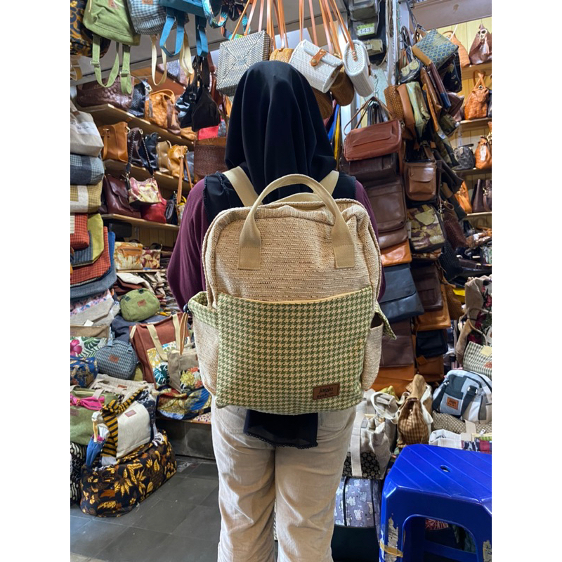 Jual tas ransel / backpack bahan tenun mix goni sintetis motif muat ...