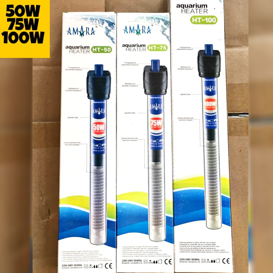 Jual heater aquarium amara 100 watt 75 watt 50 watt pengahat air ...