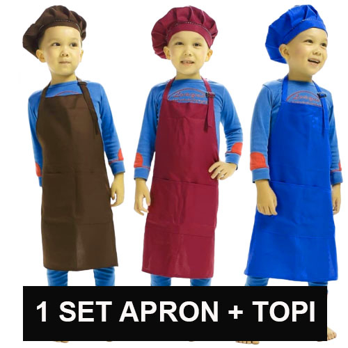 Jual 1 set Apron + topi koki Celemek ANAK - ANAK untuk memasak atau ...