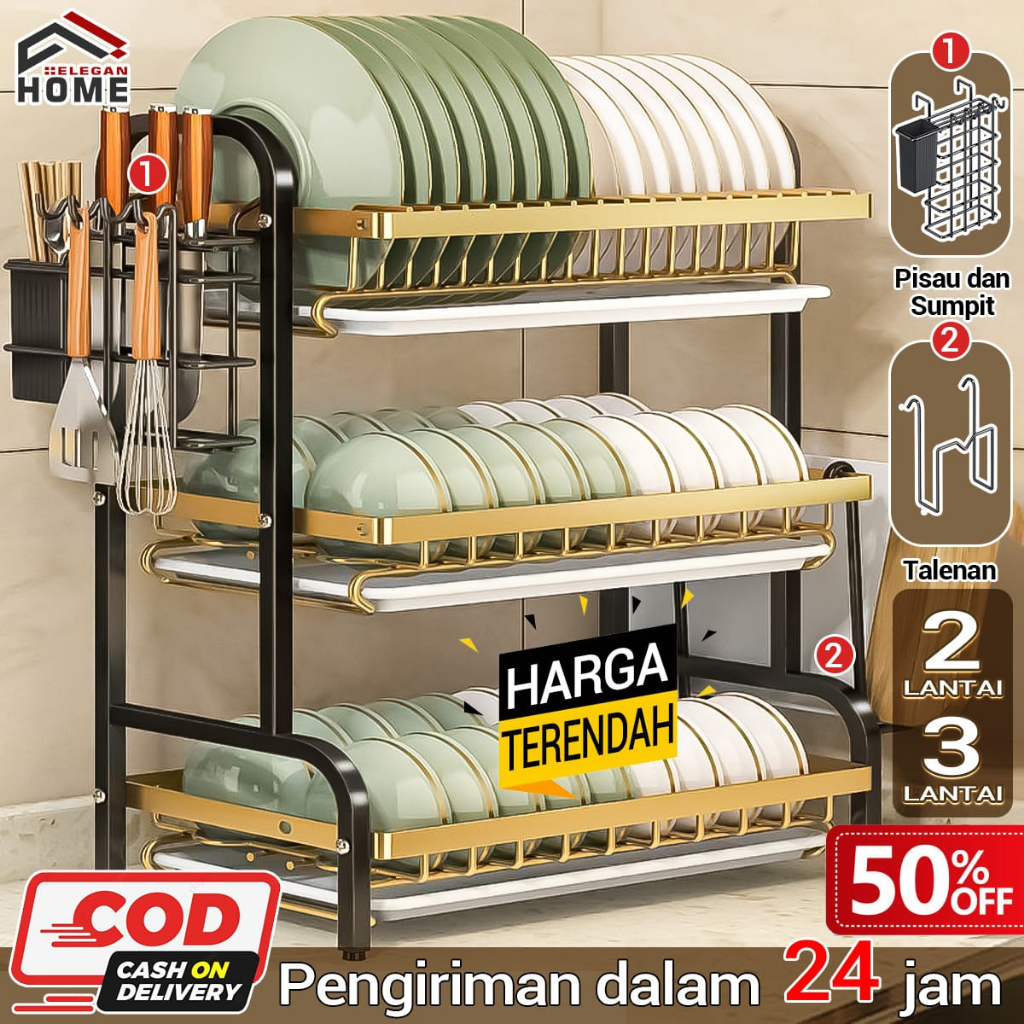 Jual Elegan Home Rak Piring Dapur Stainless Steel Penyimpanan Rak ...
