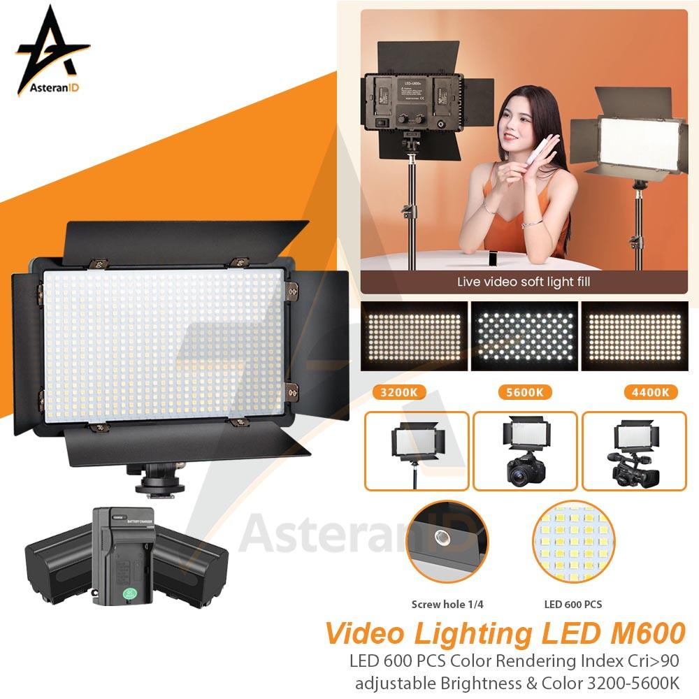 Jual Video Lighting LED M600 Kit Plus 2xBaterai dan Charger Adaptor ...