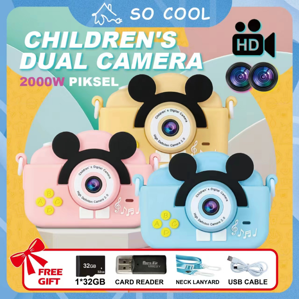 Jual Free 32GB SD Mini Anak Kamera Lucu 1080P Dual Kamera Selfie 2.0 ...