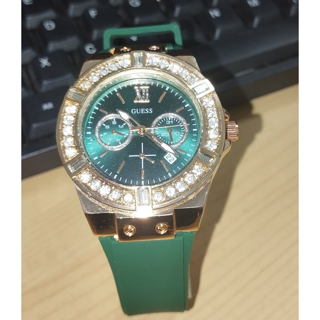 Jual Jam Tangan Wanita Guess Balok Tali Rubber Chrono Variasi Tanggal ...