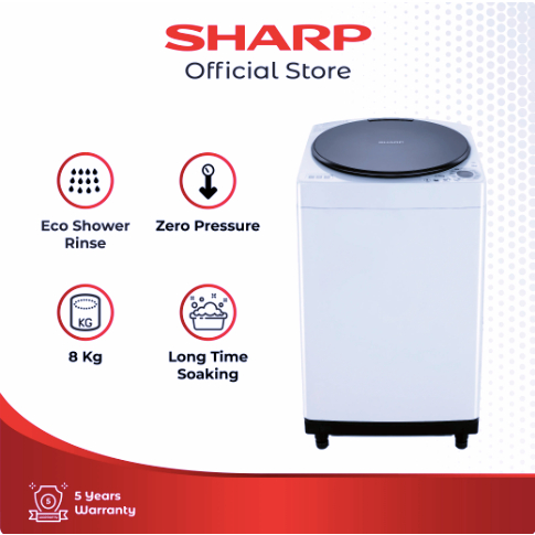 Jual SHARP ES-M809T-GG Mesin Cuci Top Loading Megamouth Series [8 Kg] | Shopee Indonesia