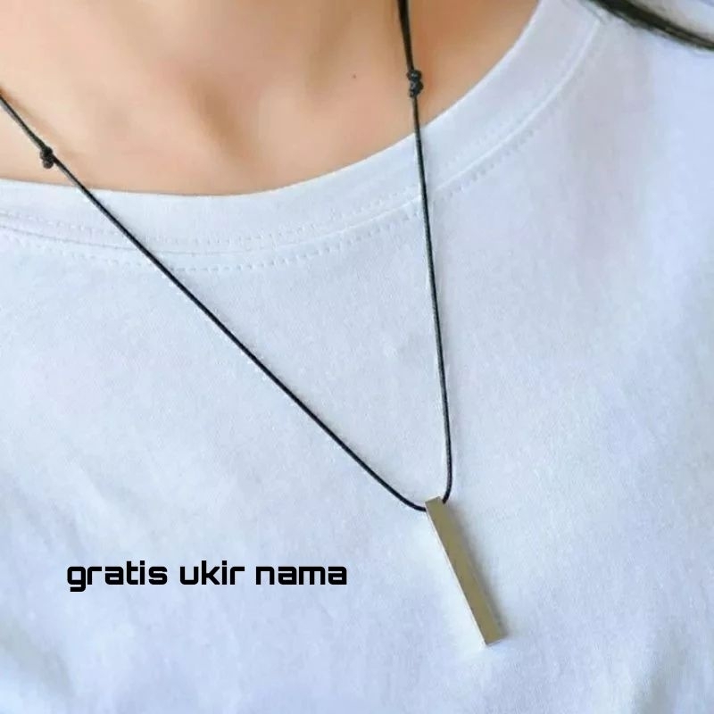 Jual free ukir nama - KALUNG TALI HITAM LIONTIN BALOK ANTI KARAT PRIA ...