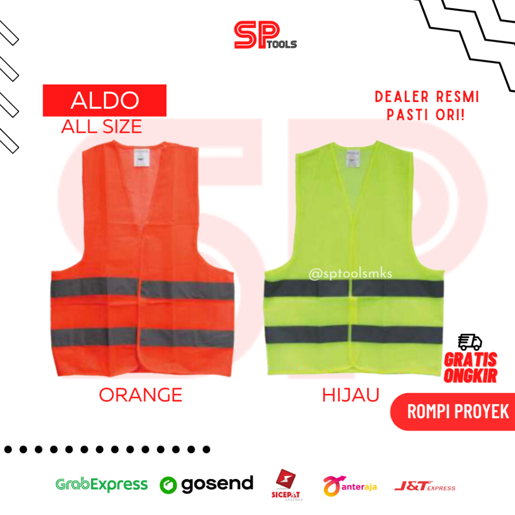 Jual BAJU ROMPI PROYEK JARING JALA JALA / SAFETY VEST ORANGE HIJAU ALDO ...
