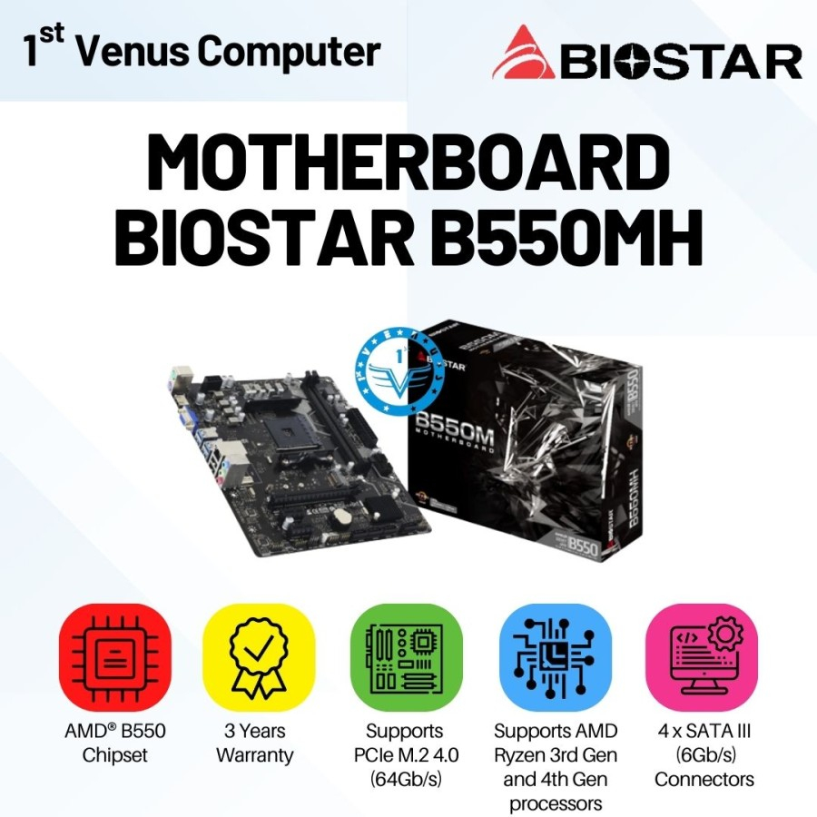Jual MOTHERBOARD BIOSTAR B550MH AM4 MAINBOARD AM4 AMD RYZEN / MB02-BIO ...