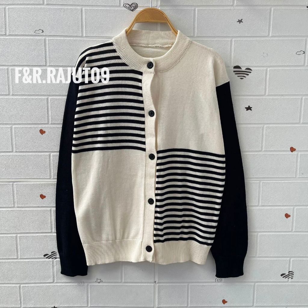 Jual Valeka Cardigan Rajut Kancing Stripe Wanita Lengan Panjang ...