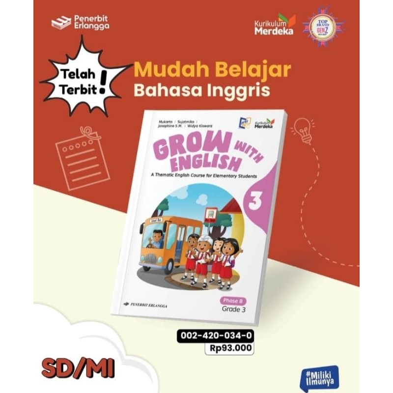 Jual ORI buku teks bahasa Inggris grow with English kelas 3 kurikulum merdeka penerbit Erlangga ...