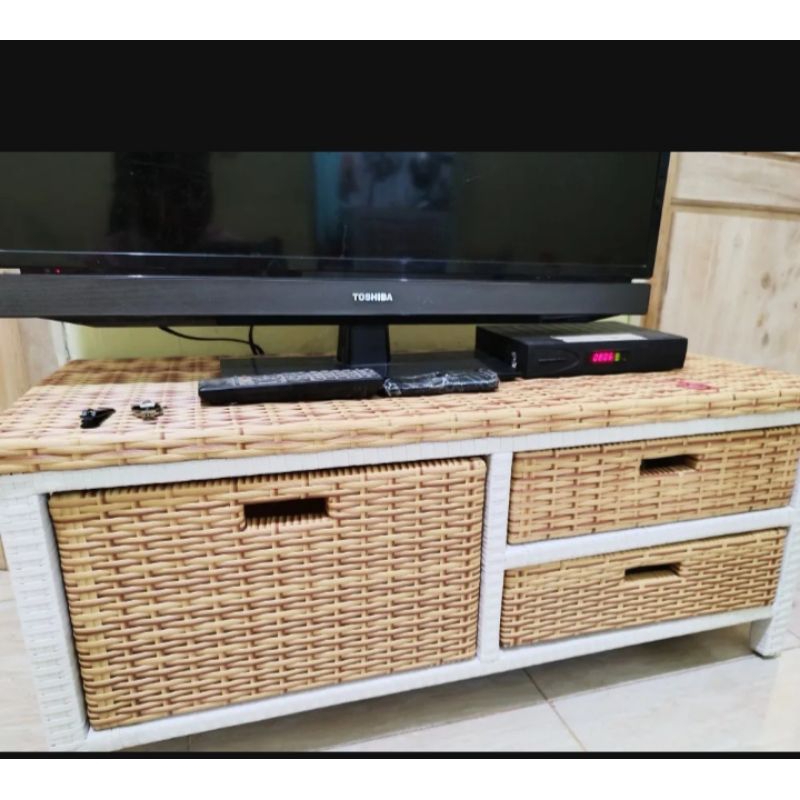 Jual Meja Tv Rotan Sintetis Meja Rak Laci 3 Serbaguna | Shopee Indonesia